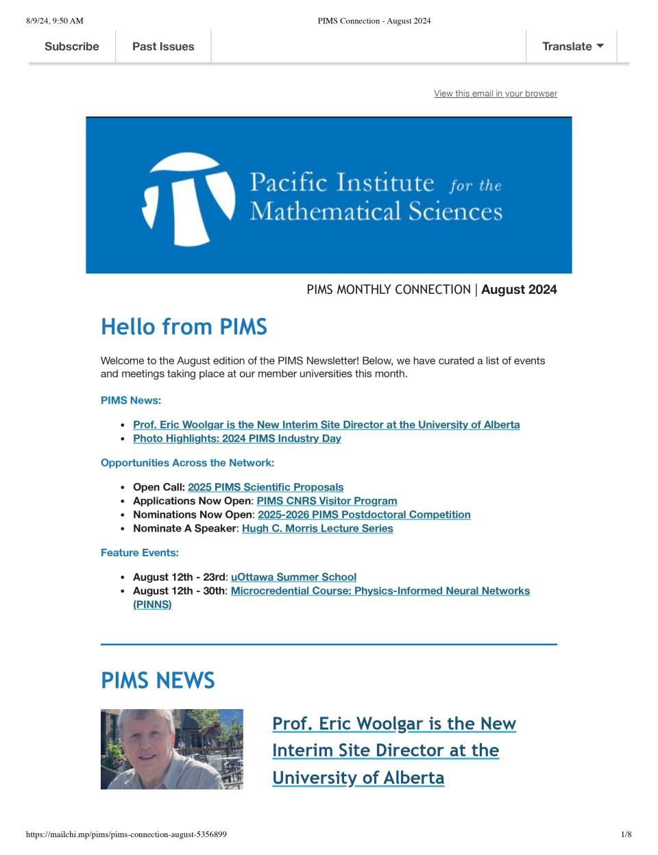 PIMS Connection August 2024 | PIMS - Pacific Institute for the ...