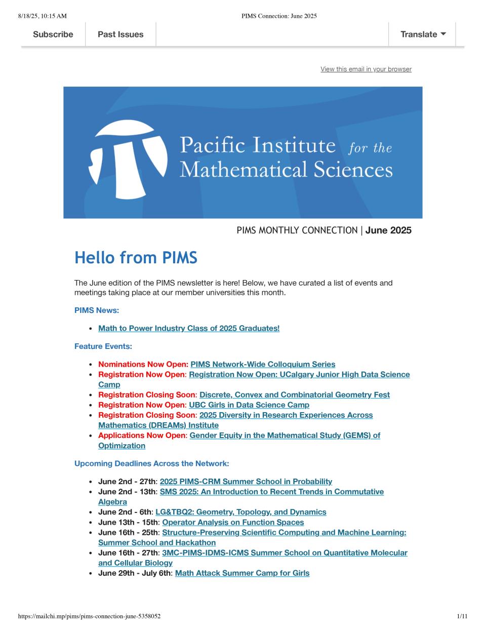 PIMS Connection June 2025 | PIMS - Pacific Institute for the ...