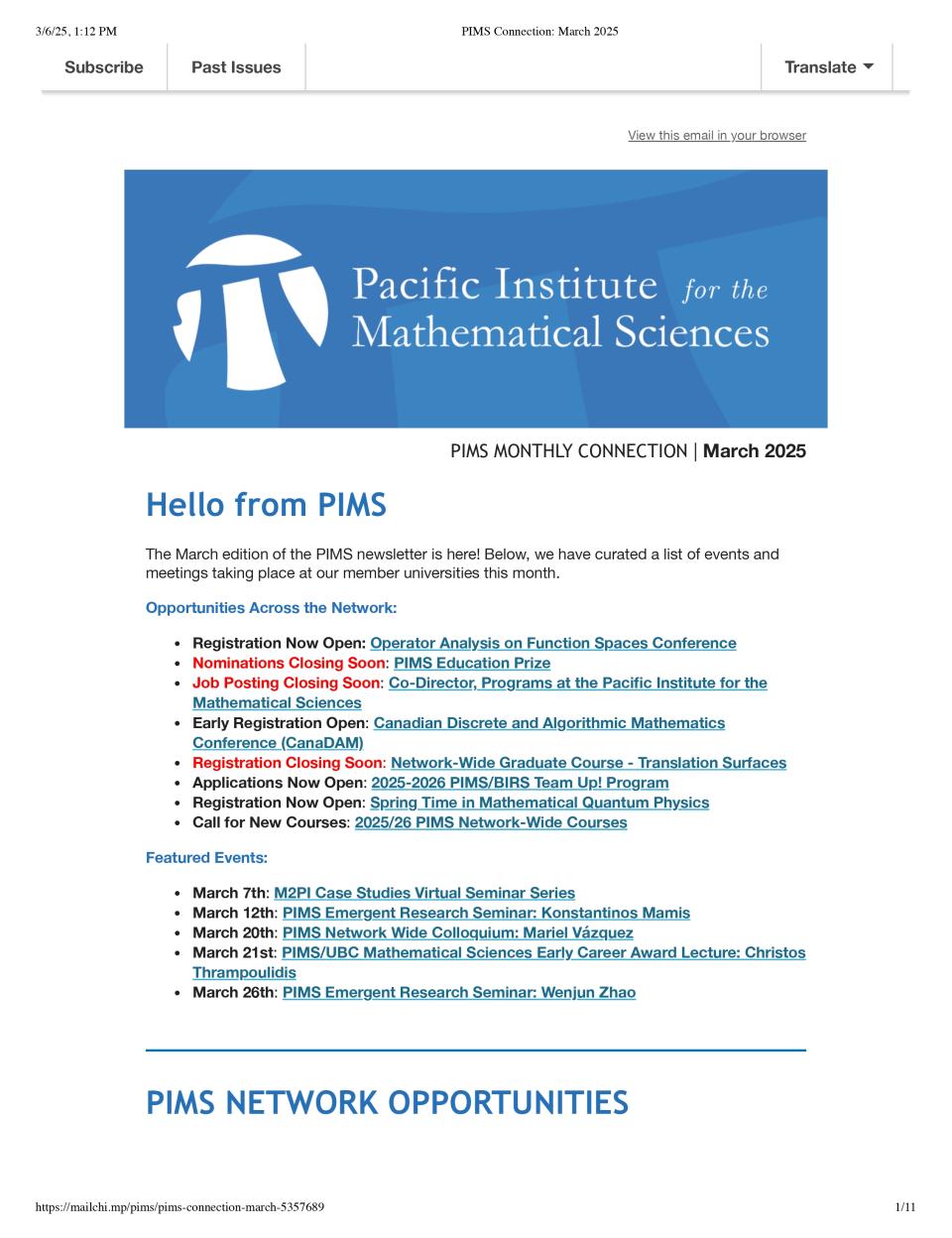 PIMS Connection March 2025 | PIMS - Pacific Institute for the ...